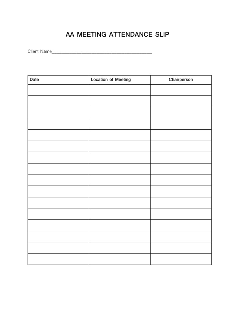 AA Meeting Attendance Slip Template | PDF