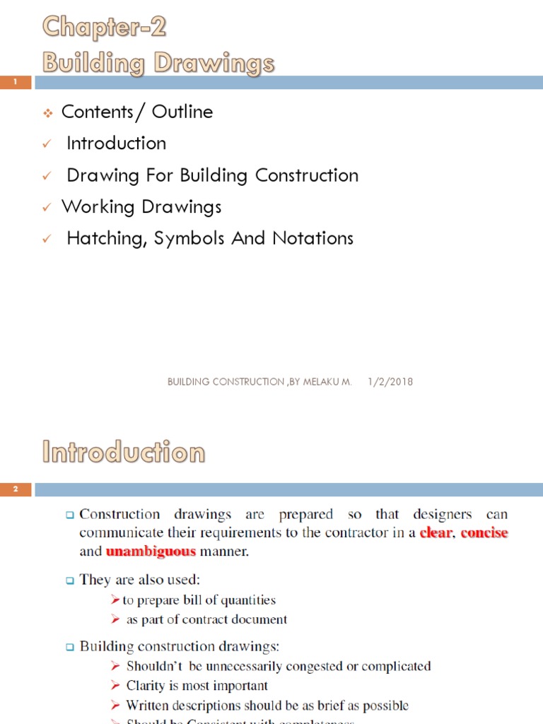 Contents/ Outline Drawing For Building Construction Working Drawings ...
