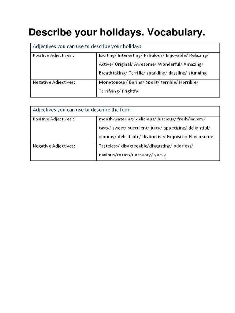 Adjectives For Holiday | PDF