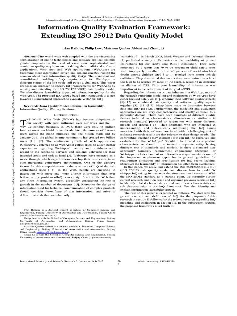 Information Quality Evaluation Framework: Extending ISO 25012 Data ...
