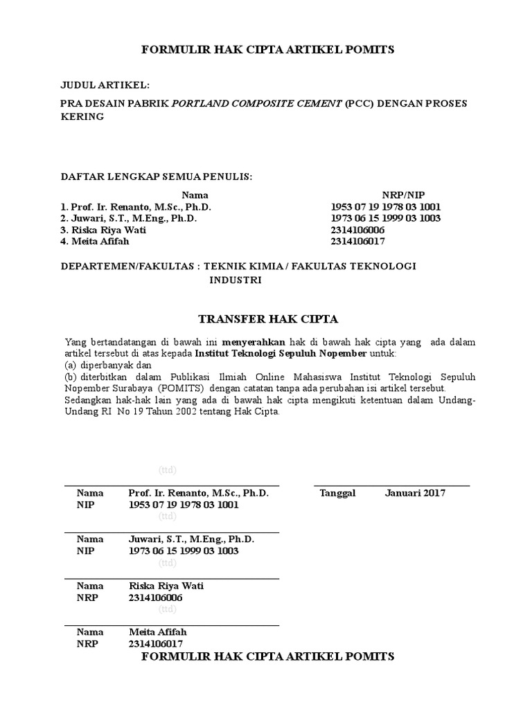 Formulir Hak Cipta POMITS | PDF