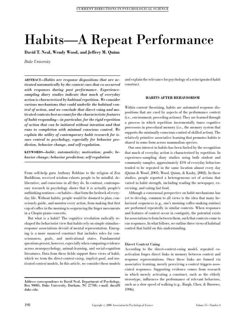 Habits-A Repeat Performance PDF | PDF | Habits | Self Control