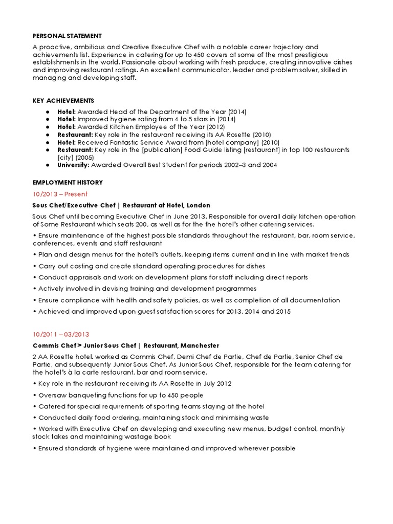 Monster CV Template Chefss | PDF | Restaurants | Chef