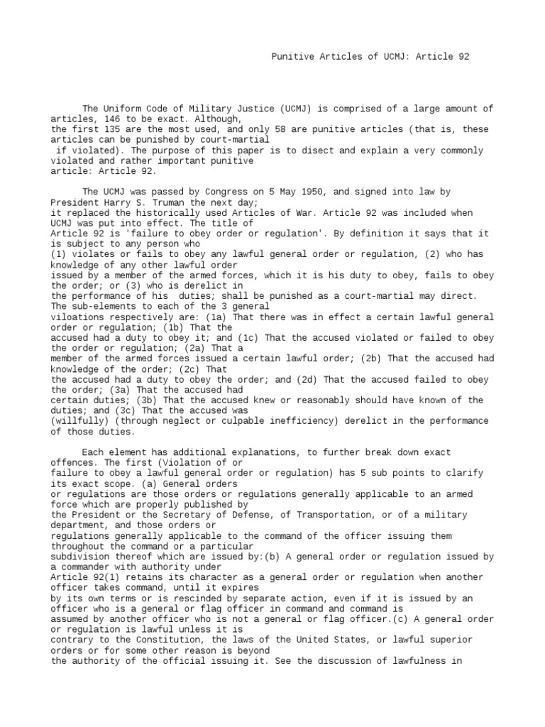 Article 92 (UCMJ) | PDF | Uniform Code Of Military Justice | Government