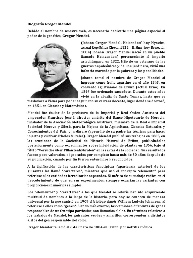 Biografía Gregor Mendel Biografía Gregor Mendel