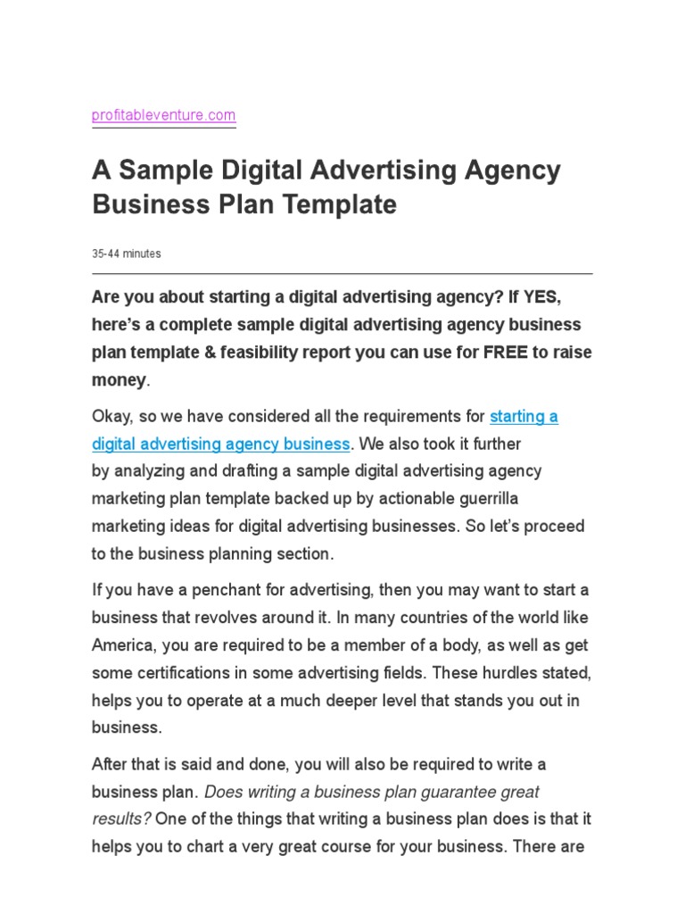 A Sample Digital Advertising Agency Business Plan Template | PDF ...