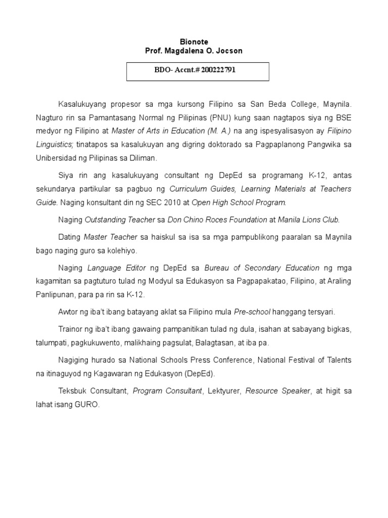 BIONOTE Mrs. Jocson - Present | PDF