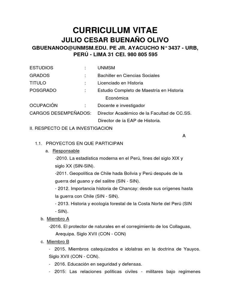 Curriculum Vitae | Descargar gratis PDF | Lima | Perú