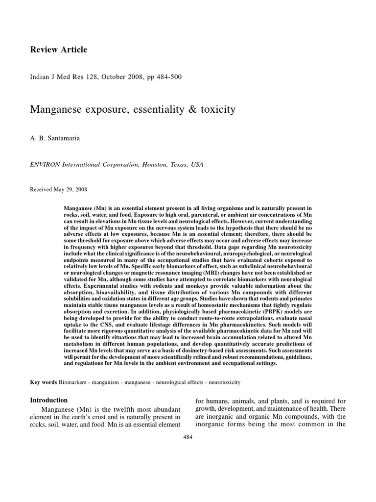 Manganese Toxicity | PDF | Manganese | Parkinson's Disease