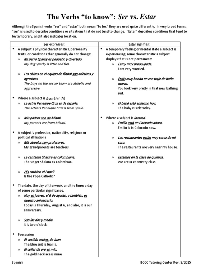 The Verbs Ser and Estar | PDF | Linguistic Morphology | Syntax