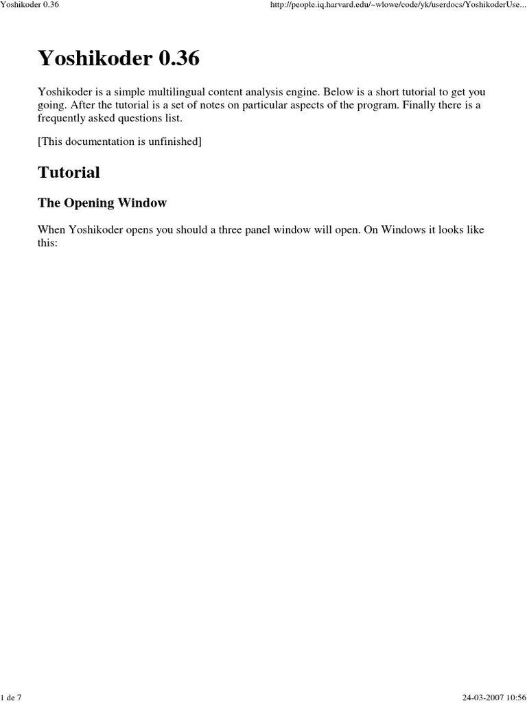 An Introduction to Using Yoshikoder 0.36: A Guide to Populating Dictionaries, Loading Documents ...