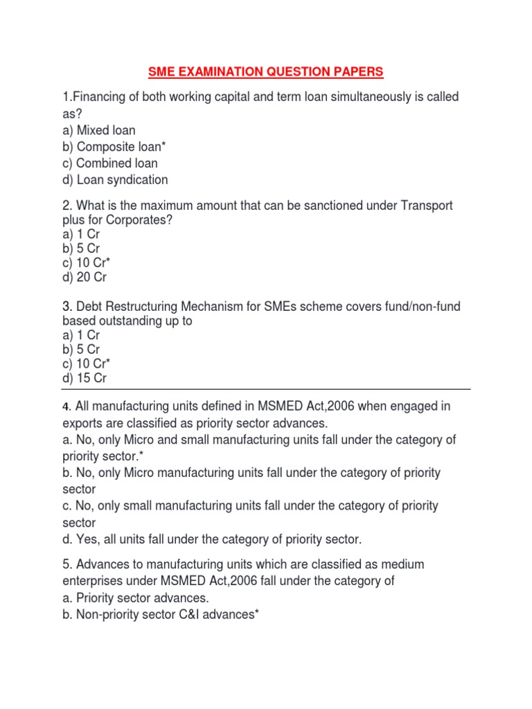 MSME Examination Question Papers | PDF | Small And Medium Sized ...