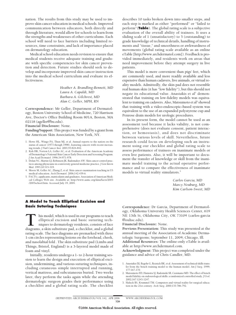 A Model To Teach Elliptical Excision and Basic Suturing Techniques ...