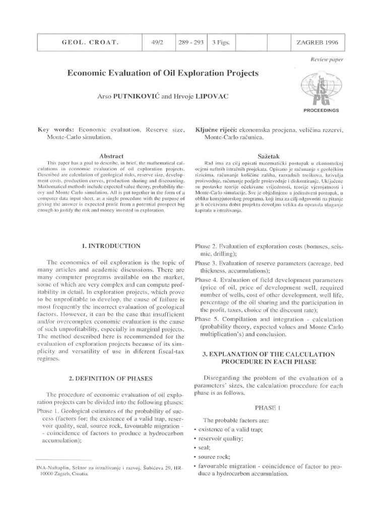 Economic Evaluation of Oil Exploration Projects: Arso PUTNIKOVIC and Hrvoje LIPOV | PDF | Monte ...