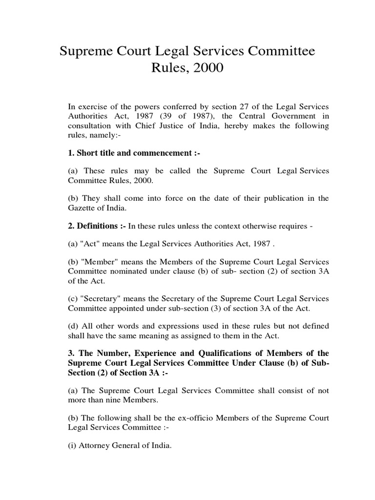 Supreme Court Legal Services Committee Rules, 2000 | Government Of ...