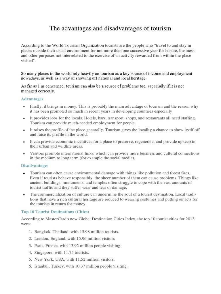 The Advantages and Disadvantages of Tourism | PDF | Tourism | Tourism ...