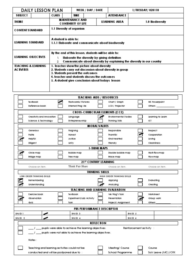 Contoh RPH Sains DLP | PDF | Lesson Plan | Cognitive Science
