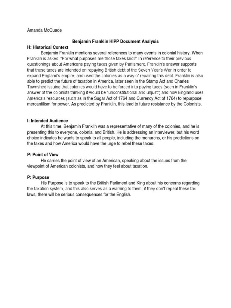 Benjamin Franklin Hipp Analysis | PDF | Taxes | Government