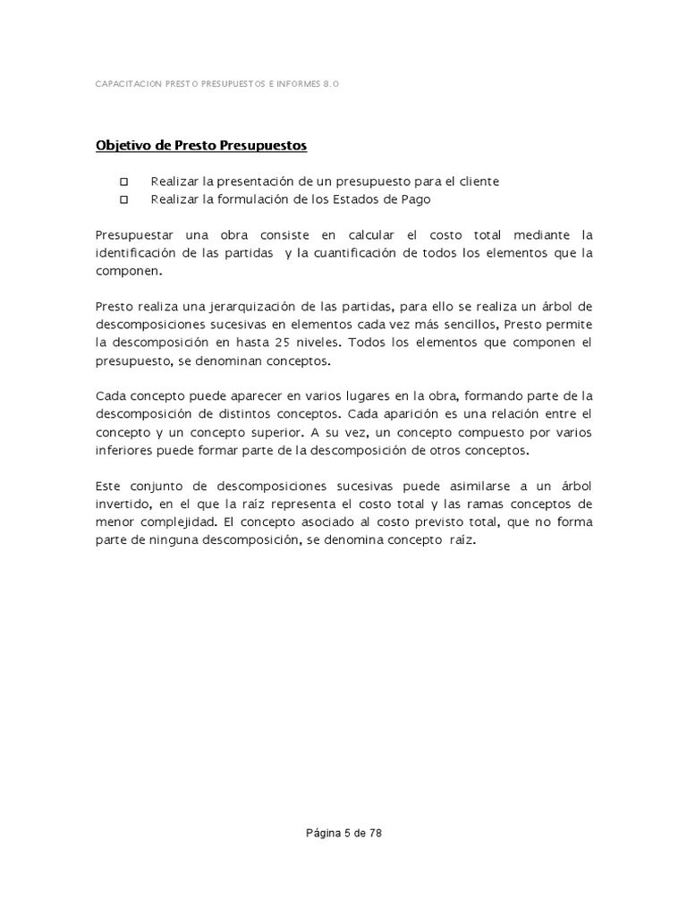 Capacitación Presto 8.8: Presupuestos e Informes | PDF | Comillas | Presupuesto