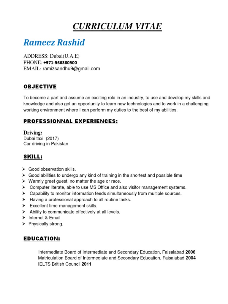 Rameez Rashid's CV - Dubai Driver | PDF