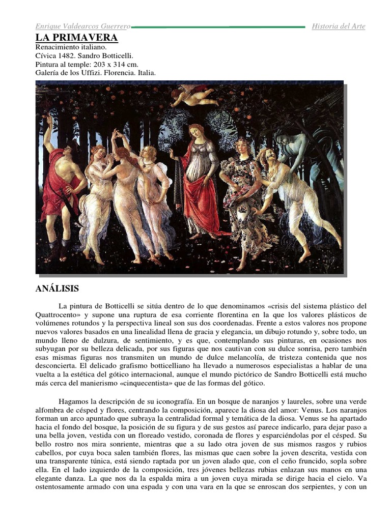 Análisis de "La Primavera" de Botticelli | PDF | Medios de arte | Pinturas
