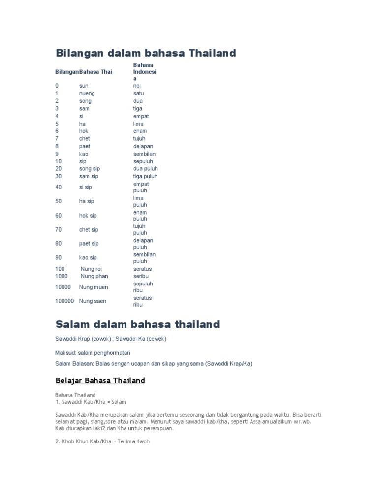 Angka dan Hitungan Bahasa Thailand | PDF