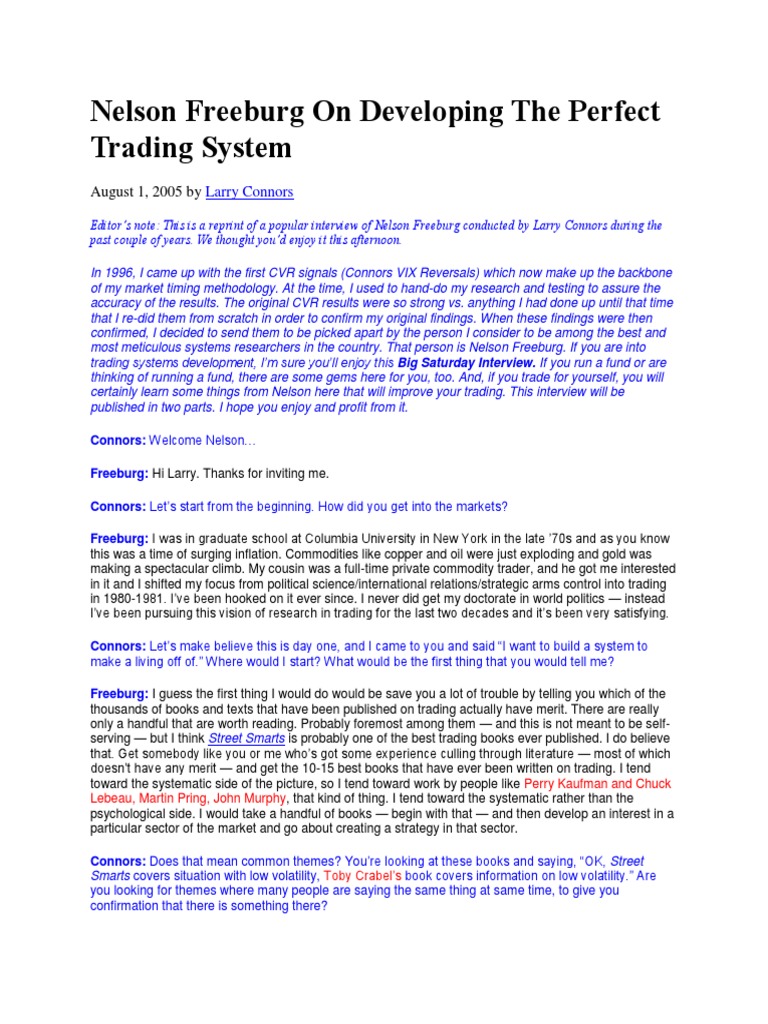 050c Nelson Freeburg On Developing The Perfect Trading System | PDF ...