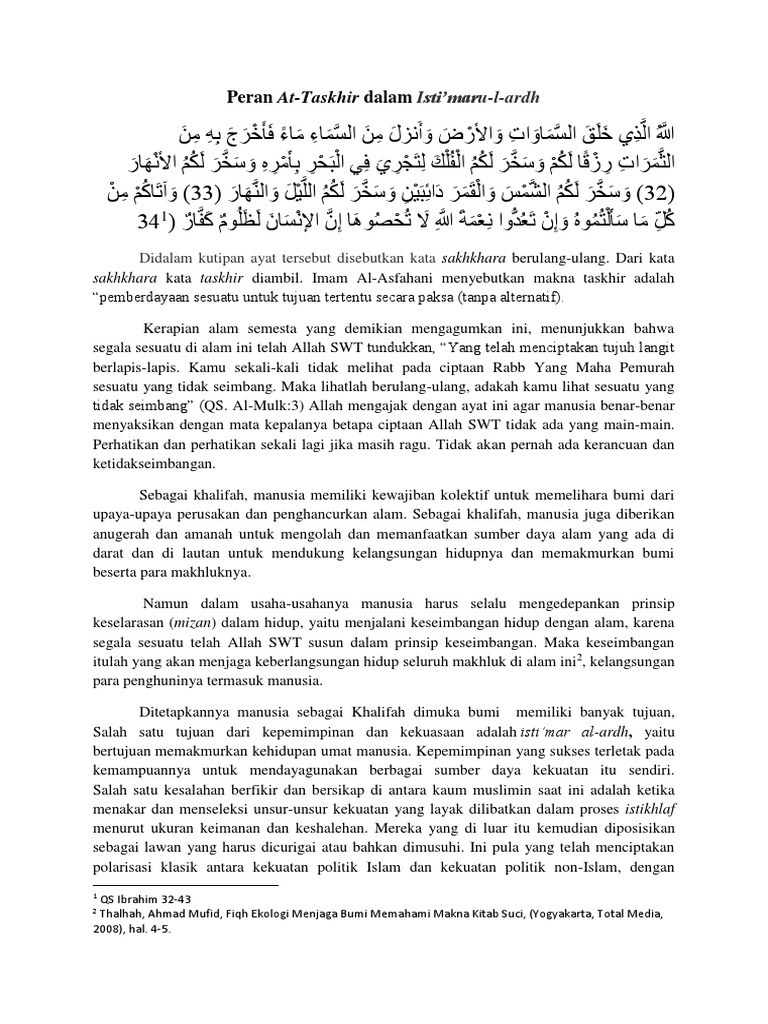 At-Taskhir: Konsep Kepemimpinan Berkelanjutan | PDF