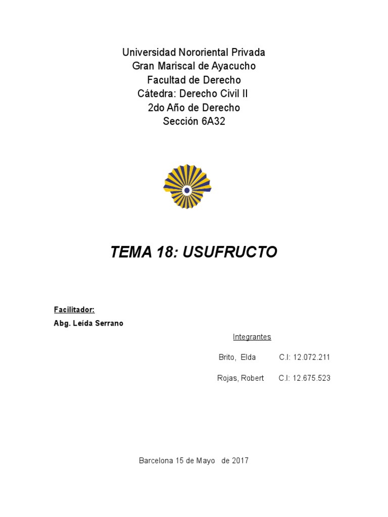 Usufructo: Derecho real de uso y goce temporal de cosa ajena | PDF ...