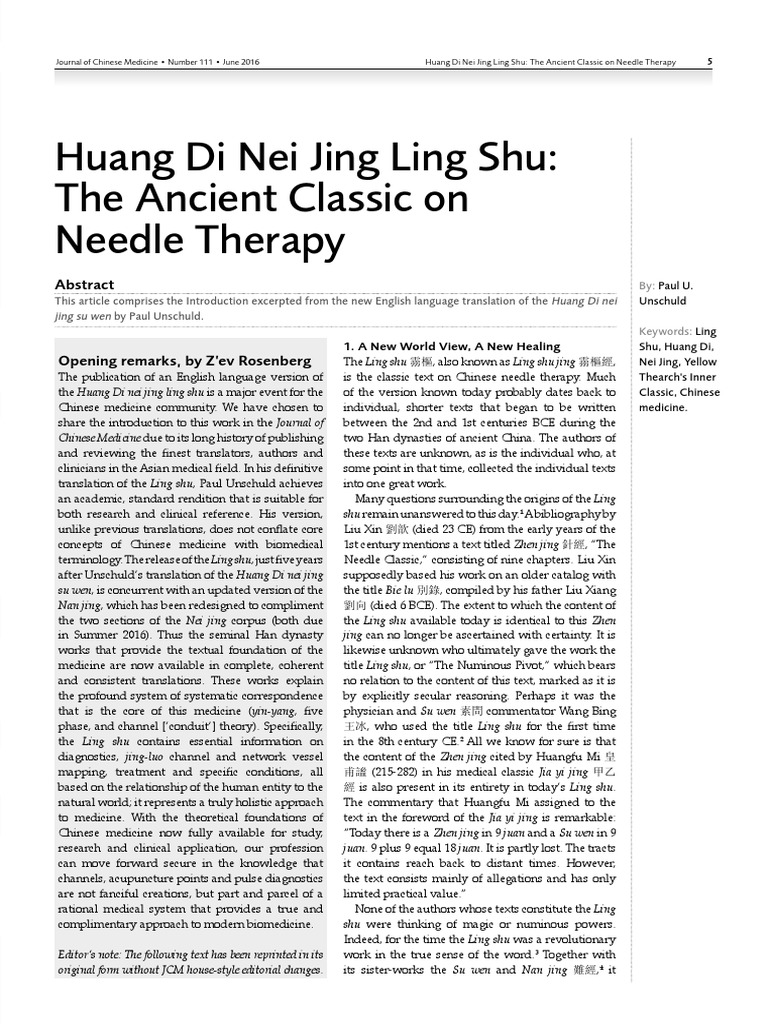 Huang Di Nei Jing Ling Shu - The Ancient Classic On Needle Therapy ...
