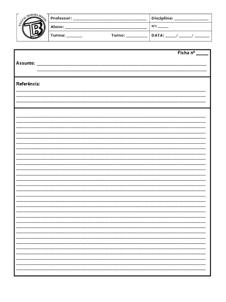 Folha Para Resumo e Fichamento