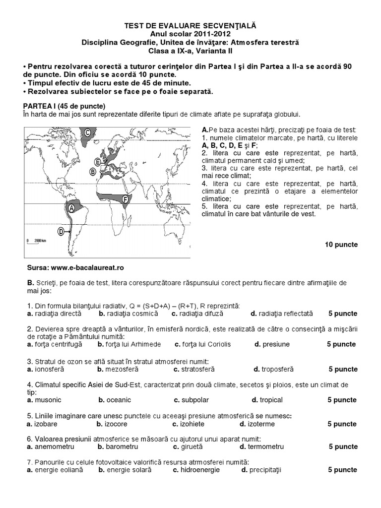 0 Test de Evaluare Cls 9 Atm Var 2 | PDF