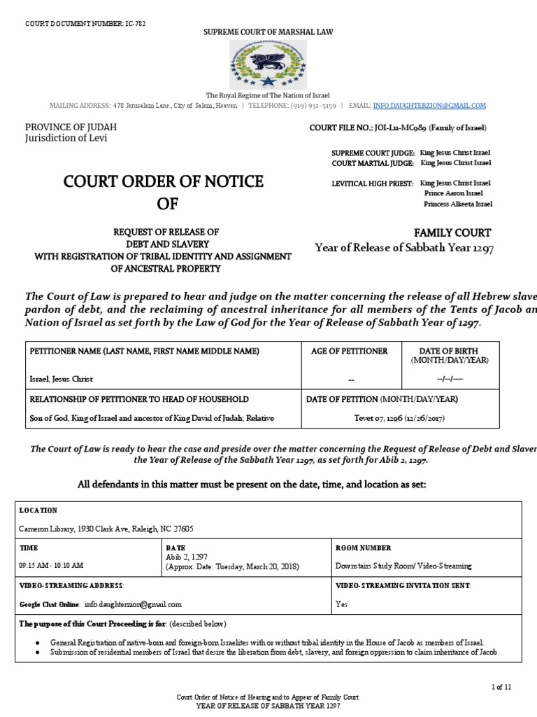 Court Order Notice Sabbath Year 1297 | PDF | Mail | United States ...