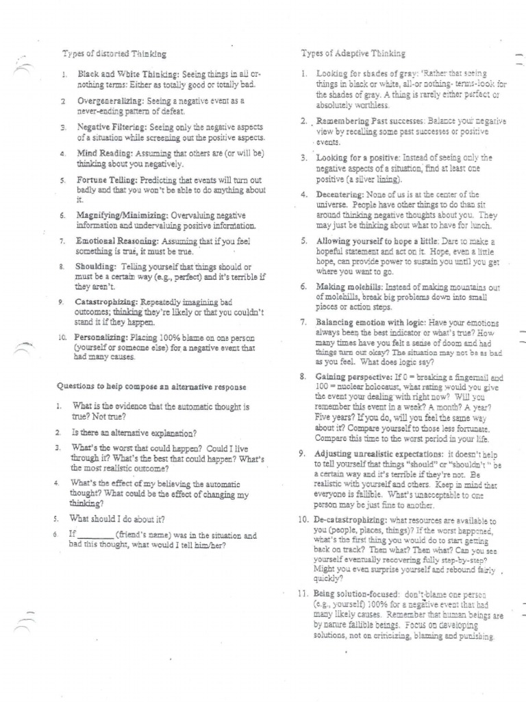 CBT Limited Thinking Patterns | PDF