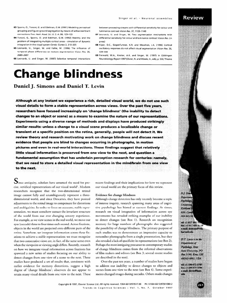 Change Blindness: Daniel J. Simons and Daniel T. Levin | PDF | Visual ...