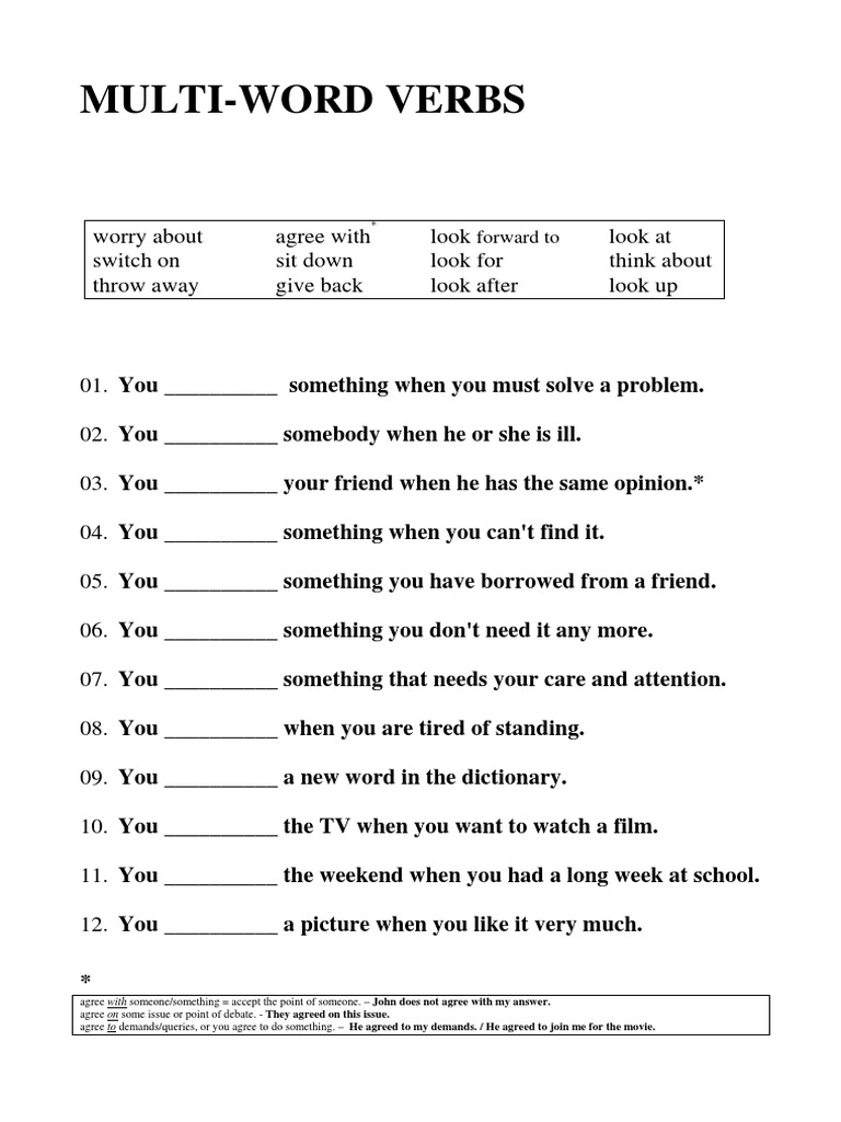 MULTI-WORD Verbs - Exercises (Beginner) | PDF