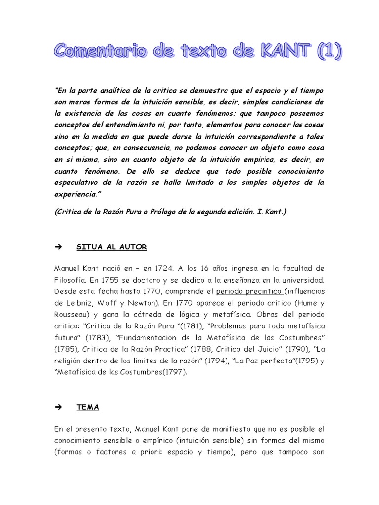 Comentario de Texto Kant | PDF | Existencia | Filosofía