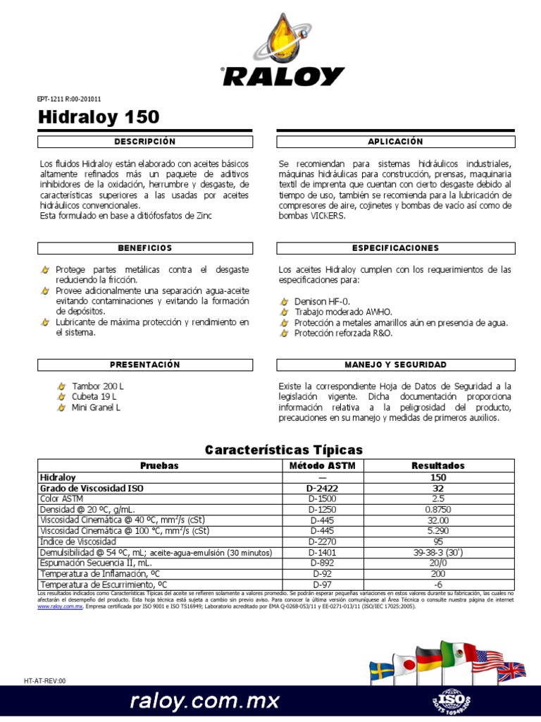Ficha Tecnica Hidraloy - 150 | PDF | Lubricante | Materiales