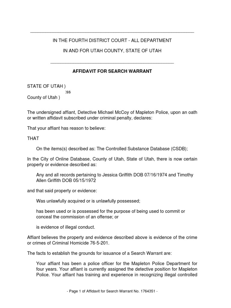 Mapleton Murder-Suicide Search Warrant Affidavit | PDF | Affidavit ...