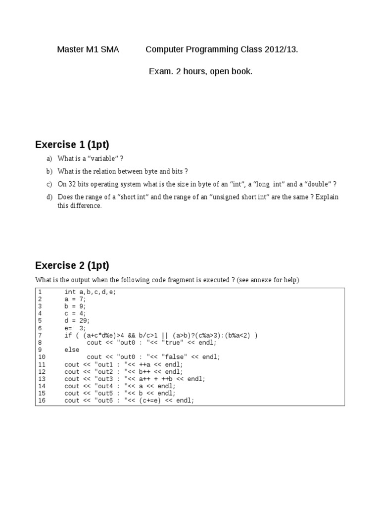 Exercise 1 (1pt) : Master M1 SMA Computer Programming Class 2012/13 ...