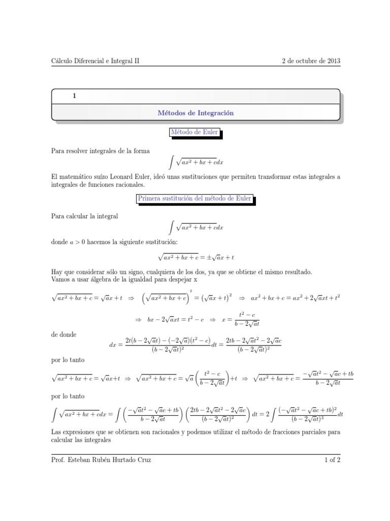 Métodos de Integración: Euler | PDF | Integral | Funciones y mapeos