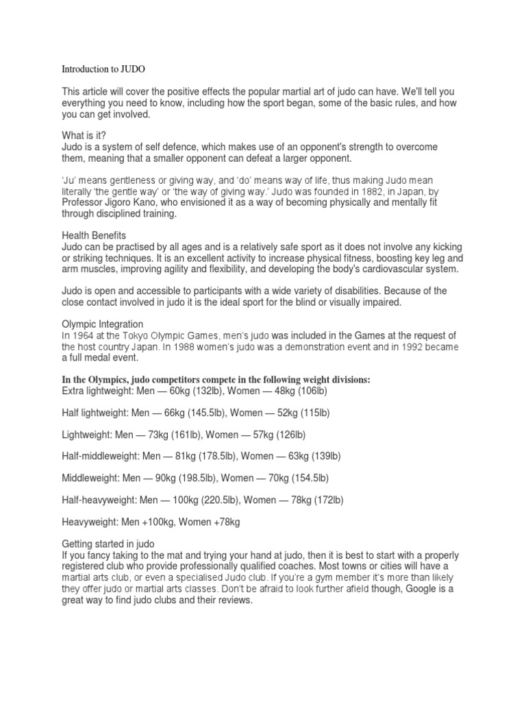 Introduction To JUDO | PDF | Judo | Strategic Management