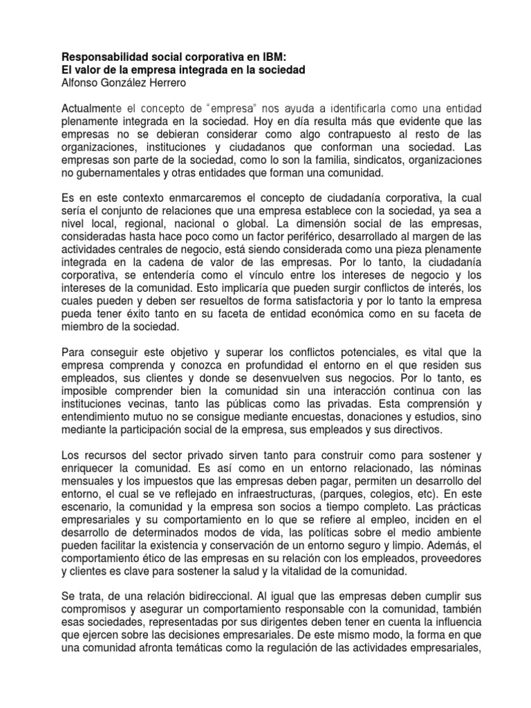 Caso IBM de RSE | PDF | Responsabilidad social corporativa | Ibm