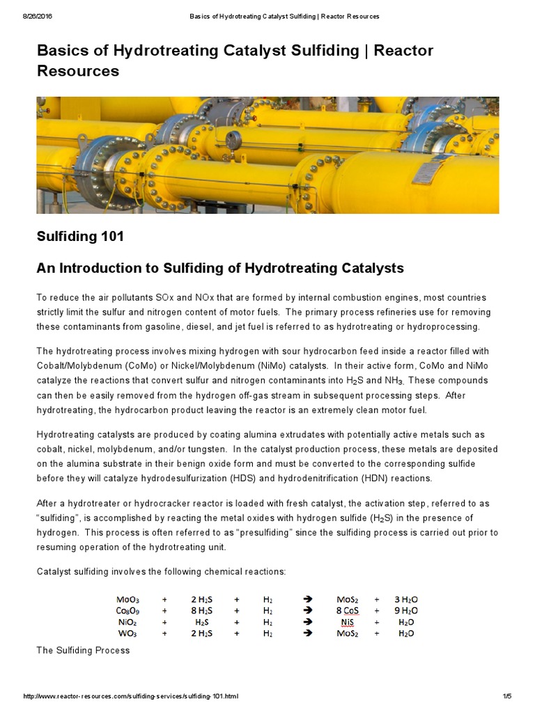 Basics of Hydrotreating Catalyst Sulfiding _ Reactor Resources ...