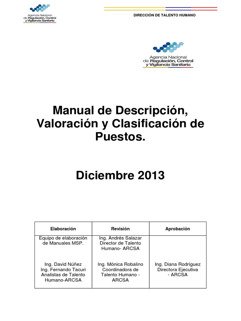 Manual de Clasificación de Puestos MSP | PDF | Calidad (comercial ...