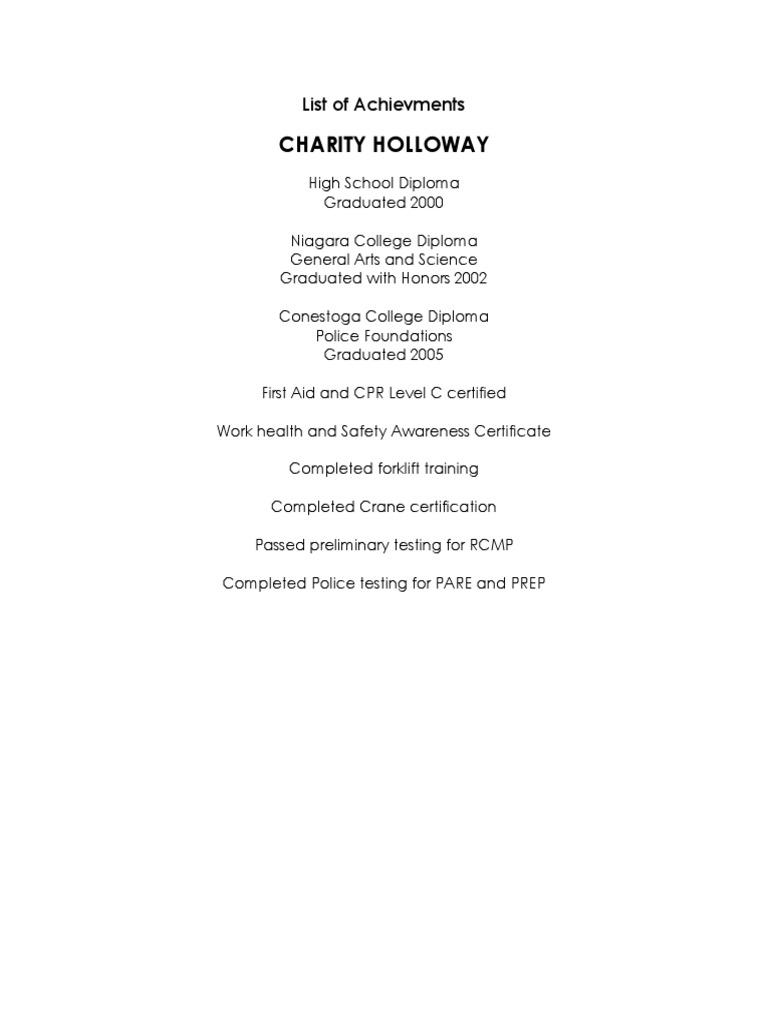 List of Achievments | PDF
