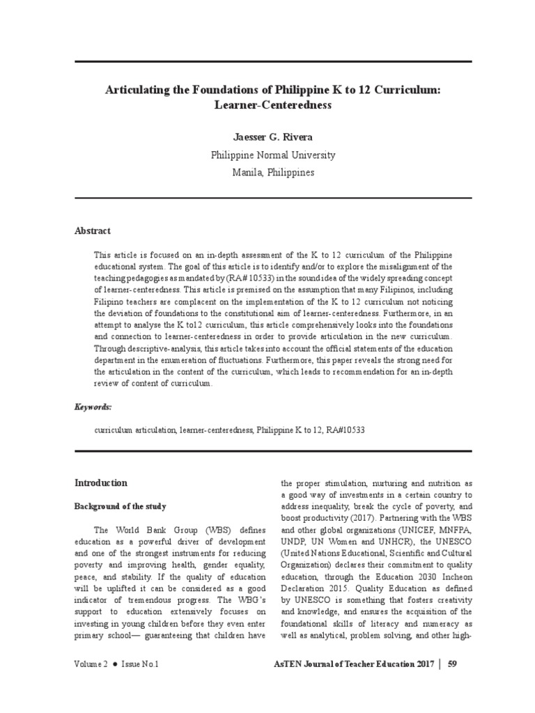 Articulating The Foundations of Philippine K To 12 Curriculum: Learner-Centeredness | PDF ...