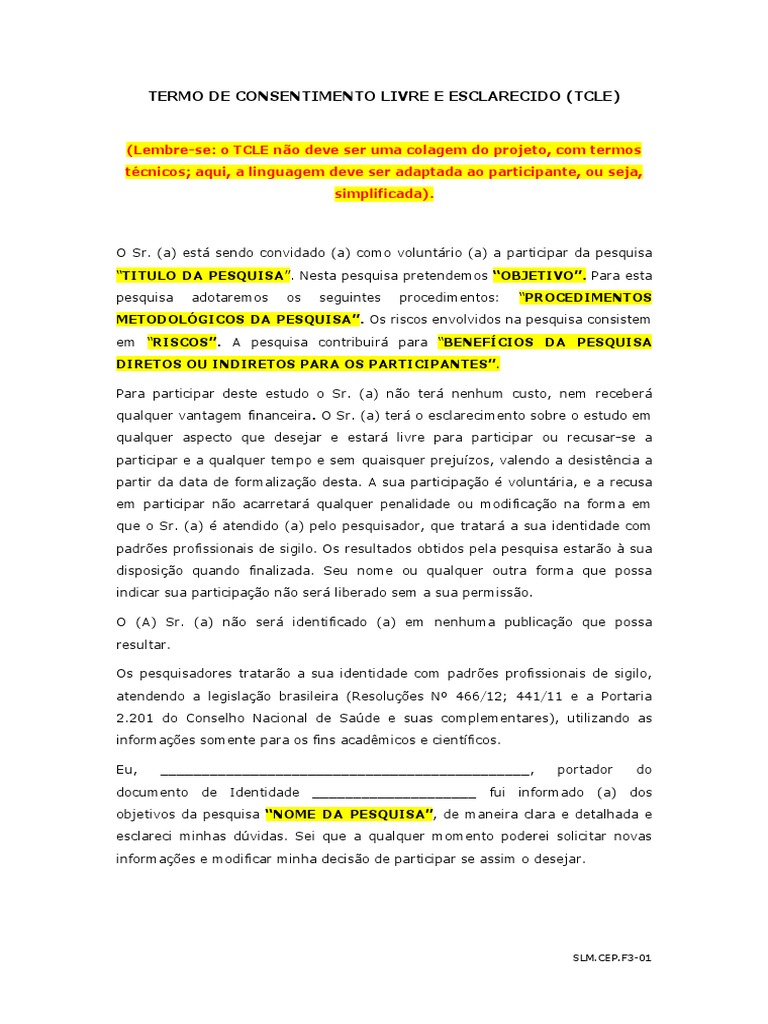 SLM.cep .F3 01 Modelo de Termo de Consentimento Livre e Esclarecido ...
