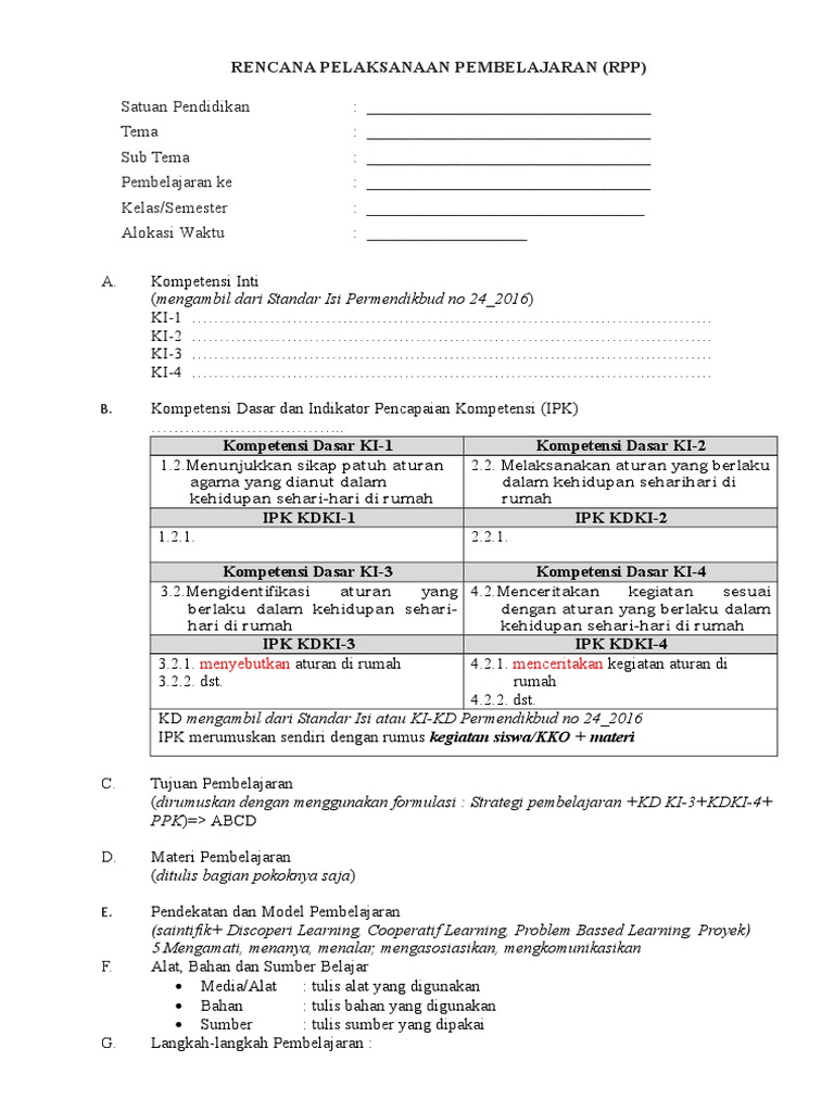 Kerangka RPP - K-13 | PDF