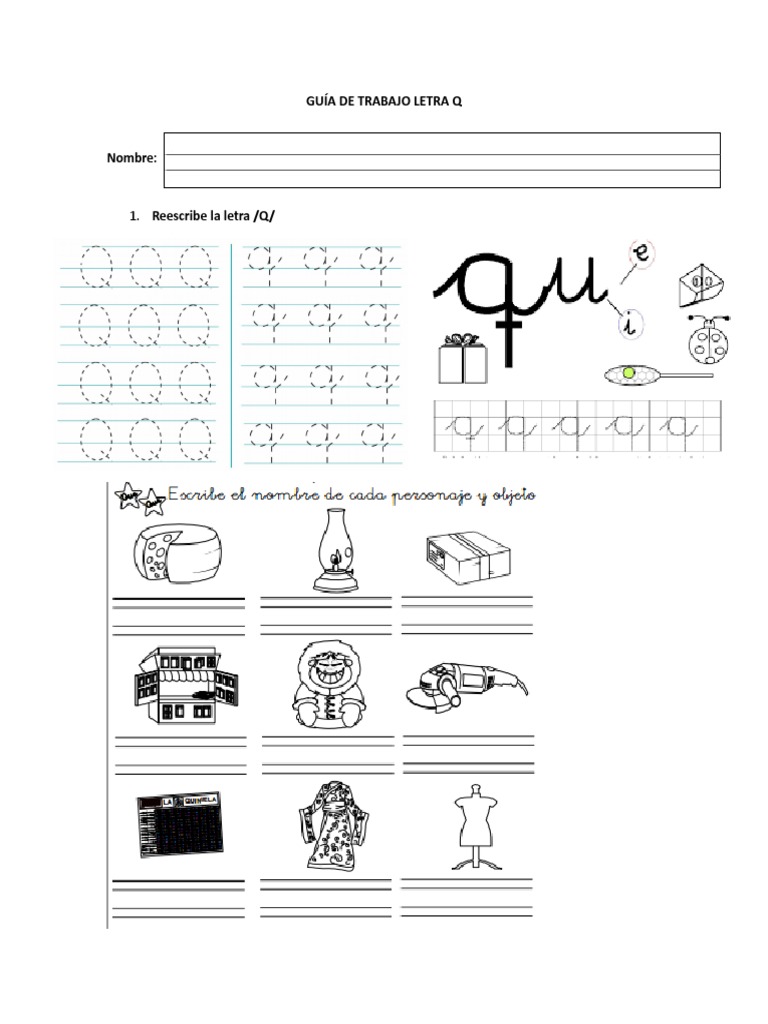 Guía de Trabajo Letra Q | PDF